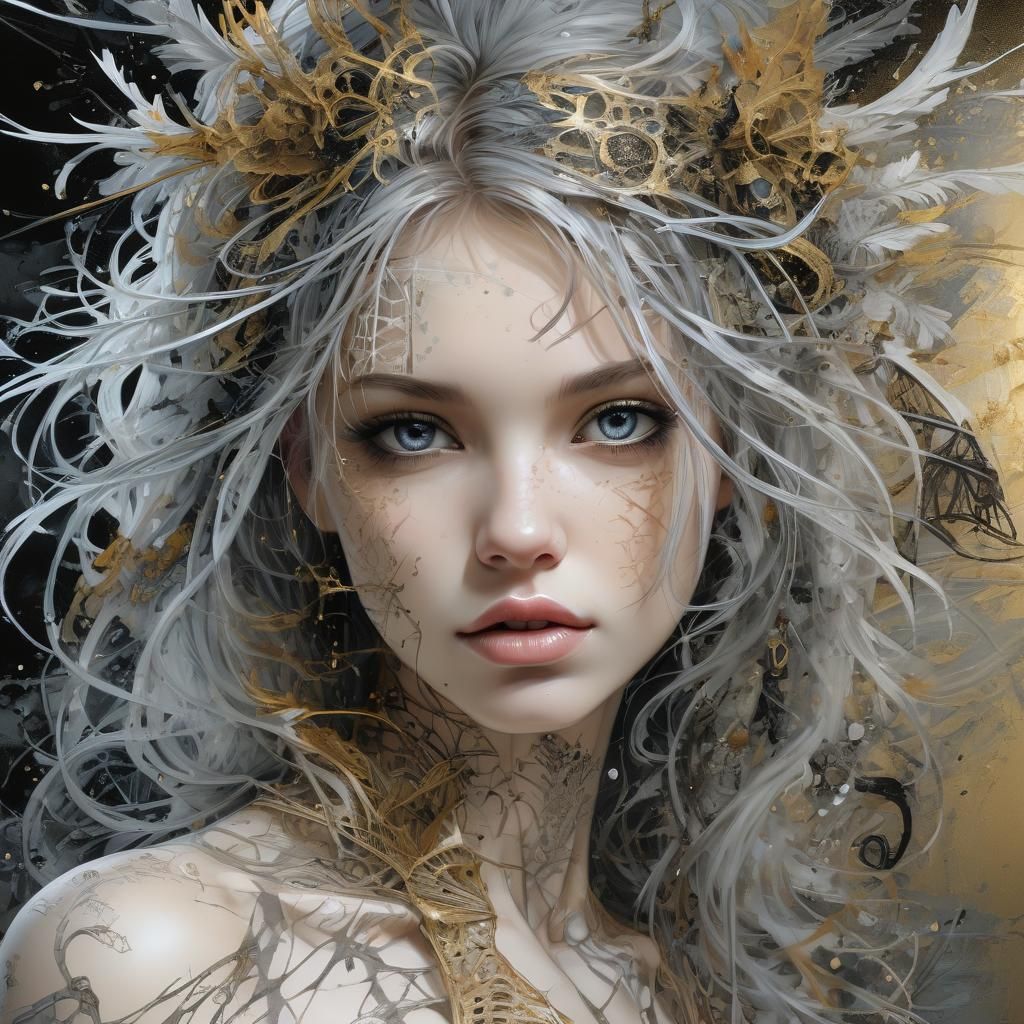 Imagination made entirely with lace, black silver gold hues, by Carne Griffiths RossDraws Luis ...