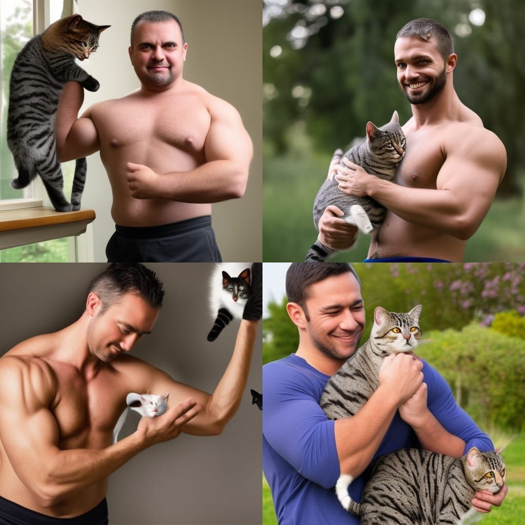 buff man with cats - AI Generated Artwork - NightCafe Creator