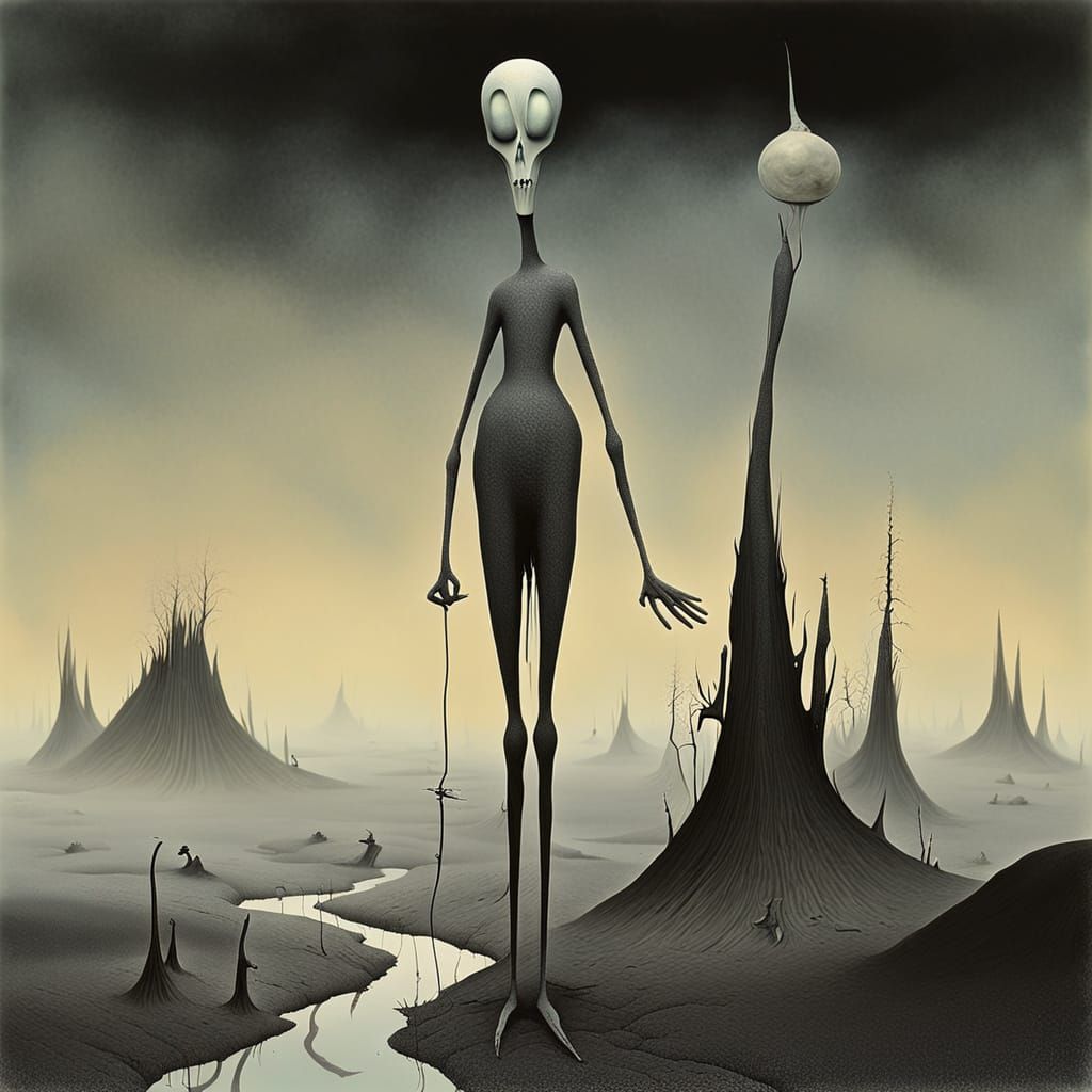 Surreal Nightmare Landscape in Beksinki Style - AI Art