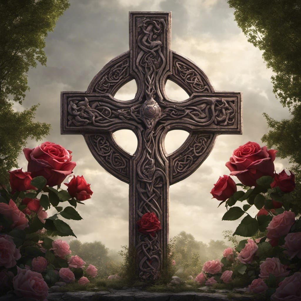 Celtic Cross Roses dragon - AI Generated Artwork - NightCafe Creator