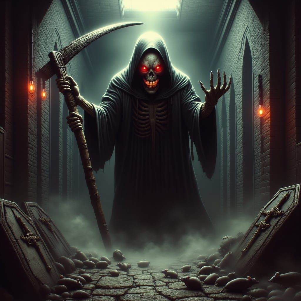 A beautiful morbid,creep ,sinister, creepy, crypt, grim reaper, head ...