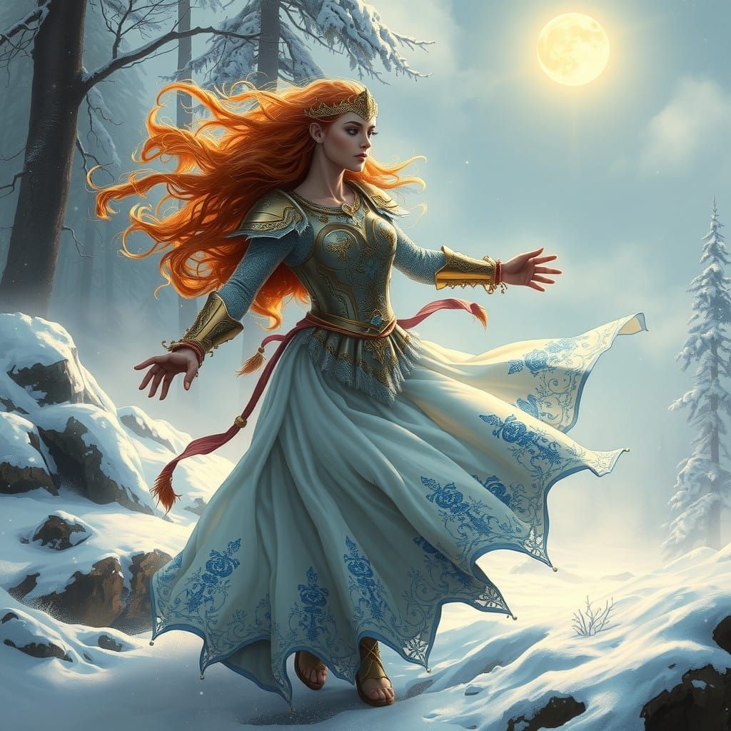 Beautiful Norse Goddess freya dancing the Winter Solstice war dance in ...