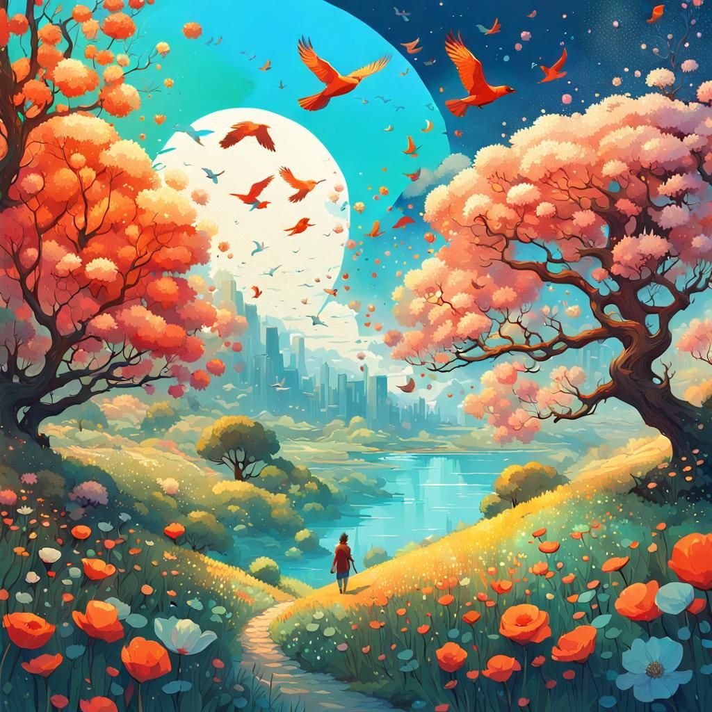 Walking through blooming nature - AI Generated Artwork - NightCafe Creator