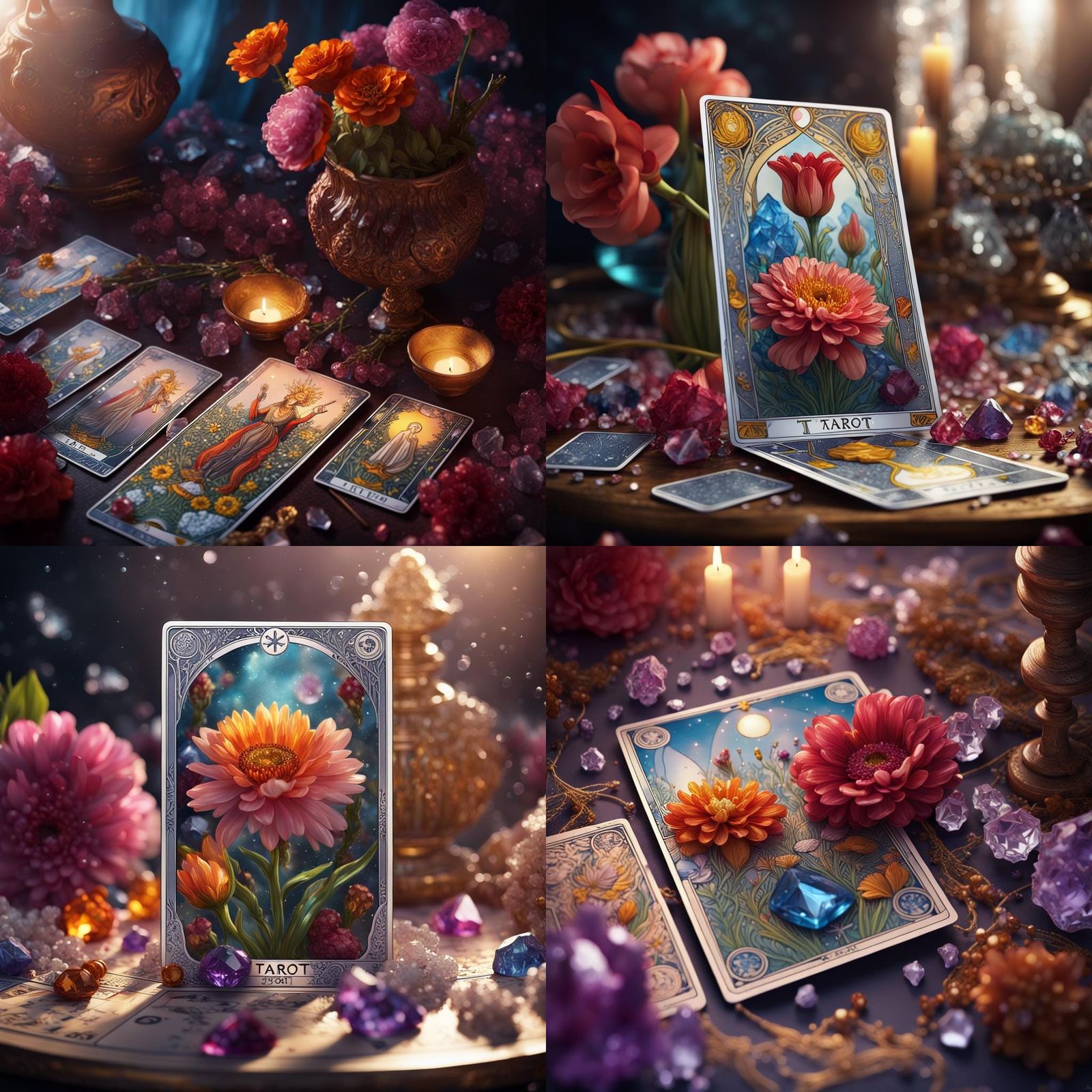 A bright glossy flower-themed (tarot card:1.5) on a desk - AI Generated ...
