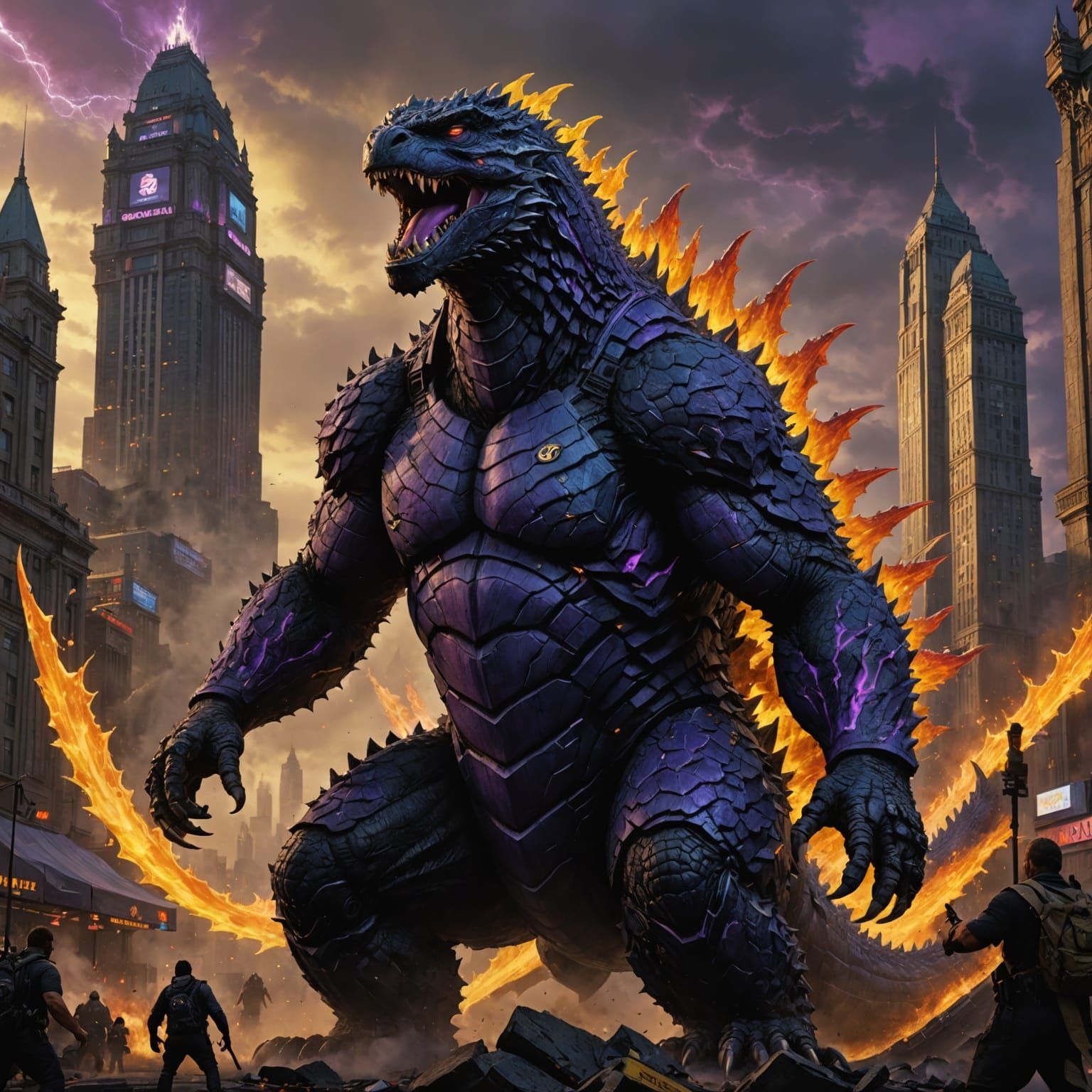 godzilla pro max - Cyberpunk Dark Fantasy Concept Art Master...