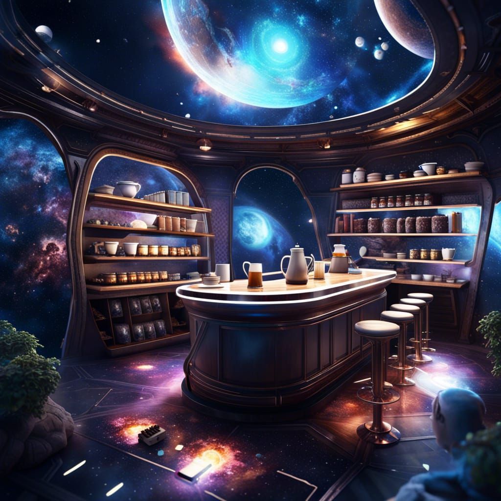 Coffee Shop in Space - AI Generated Artwork - NightCafe Creator