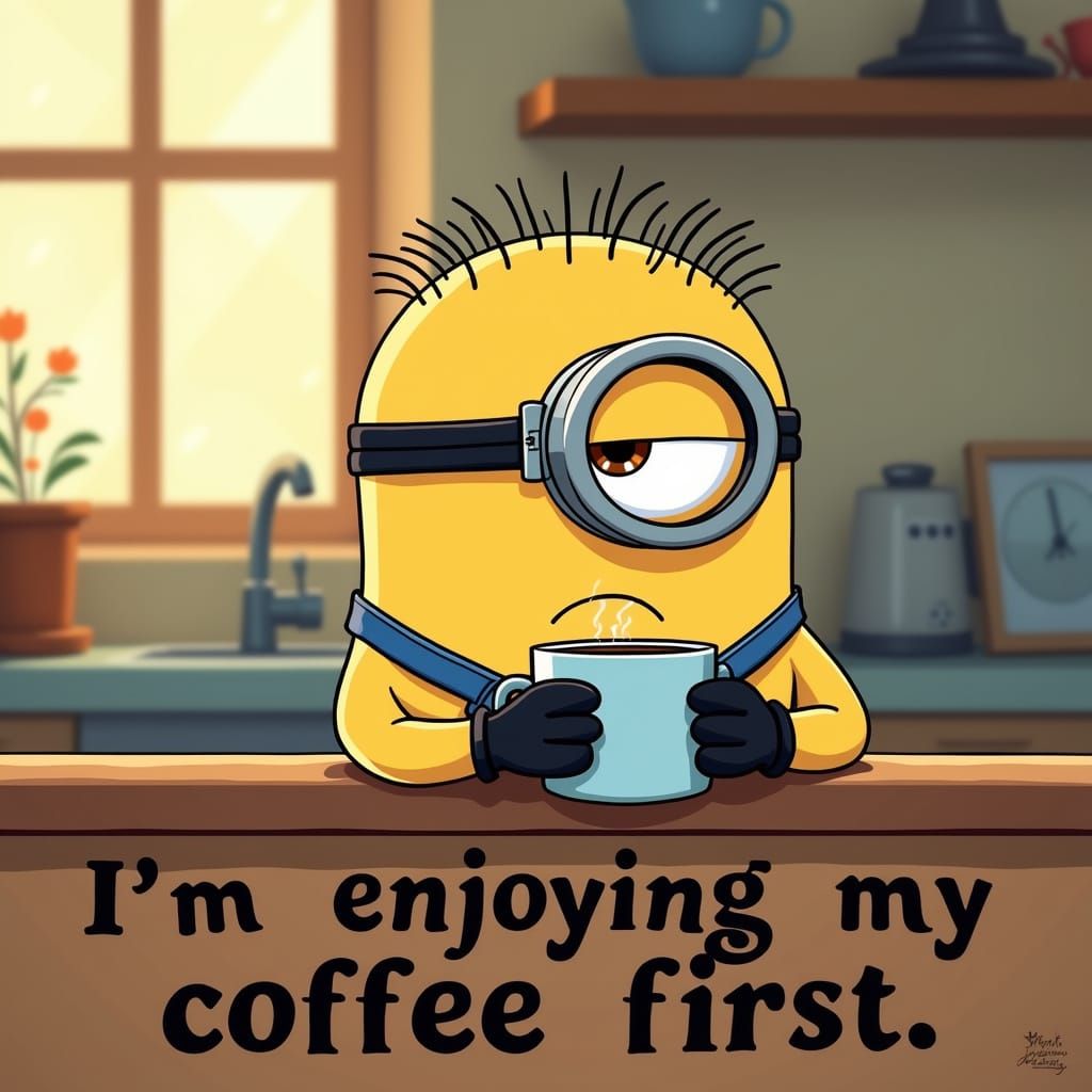 A minions coffee - Minion Savoring Morning Coffee in Vibrant...