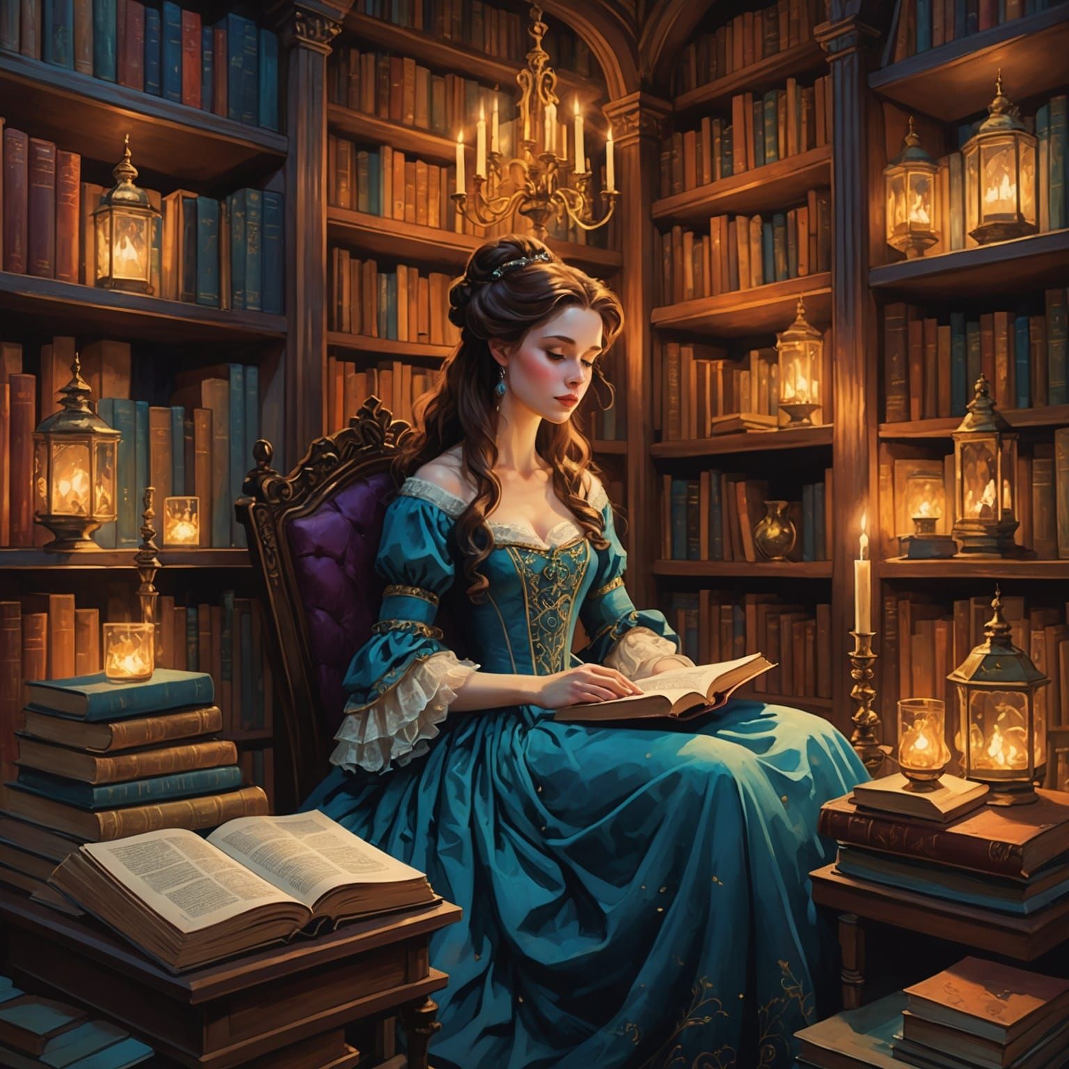 The Library - Whimsical Library Scene in Dreamlike Style
