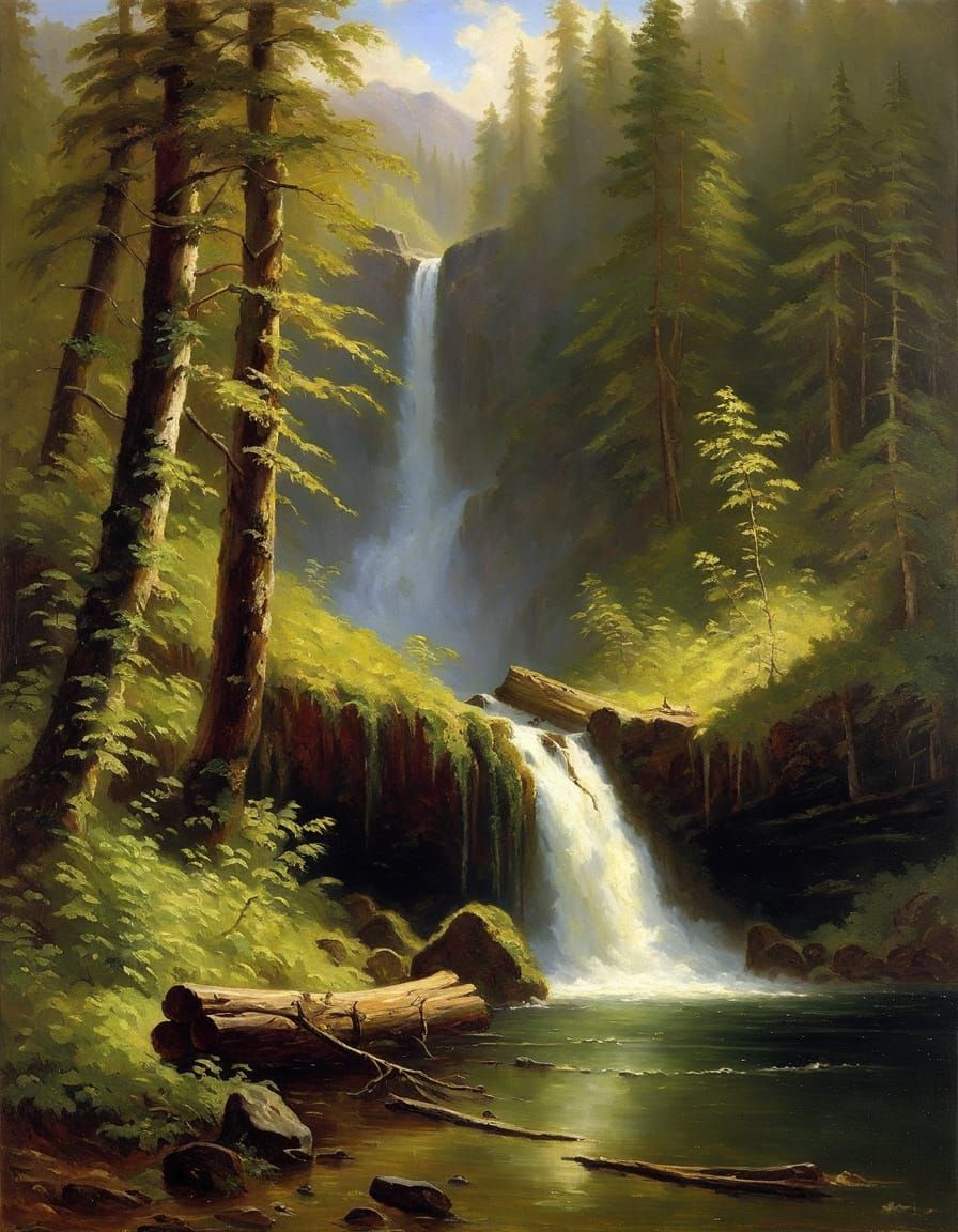 "Cascade" Oil - Impressionistic Oil Painting of a Tall Water...