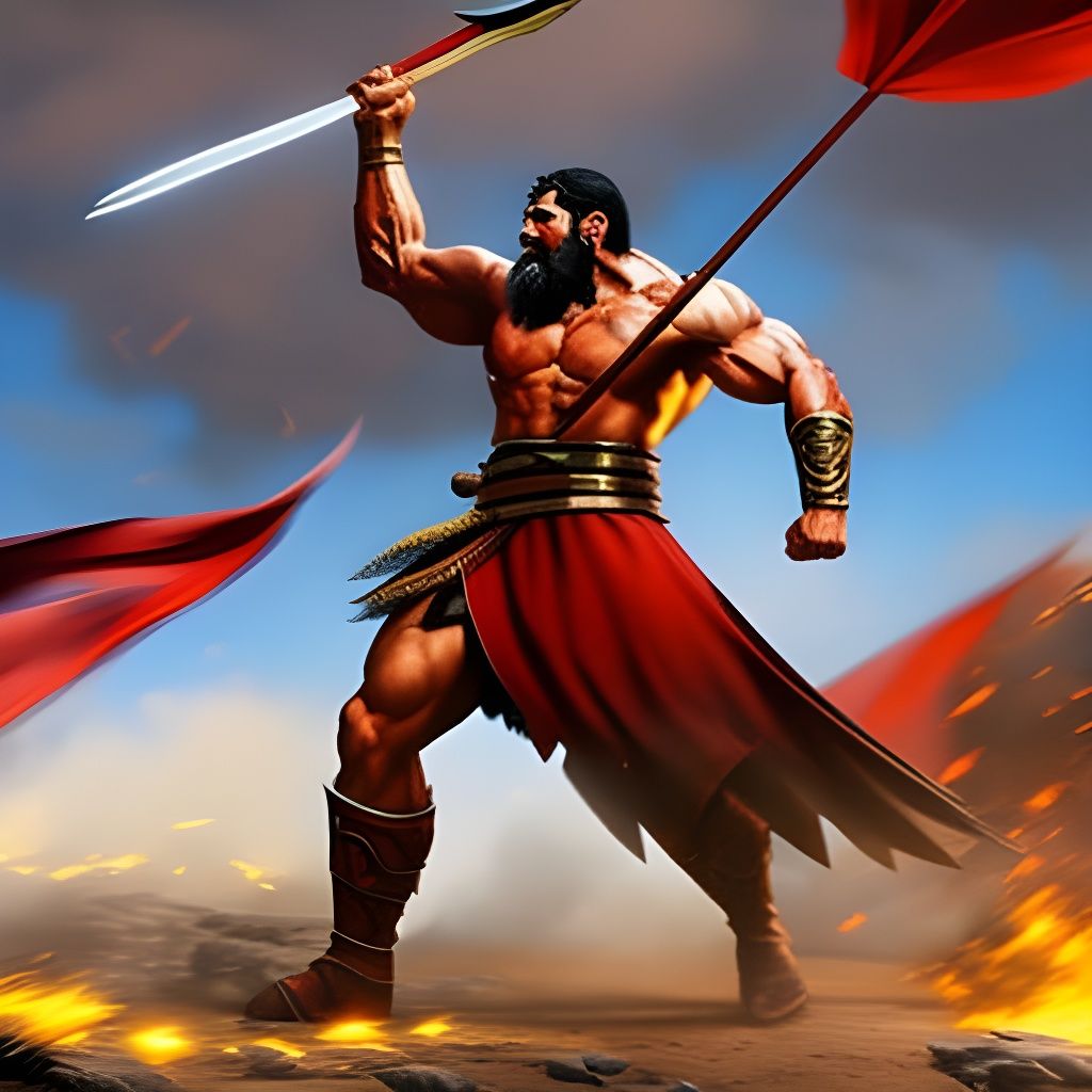 Super hero, King Leonidas, a bloody warrior fights ferociously in ...