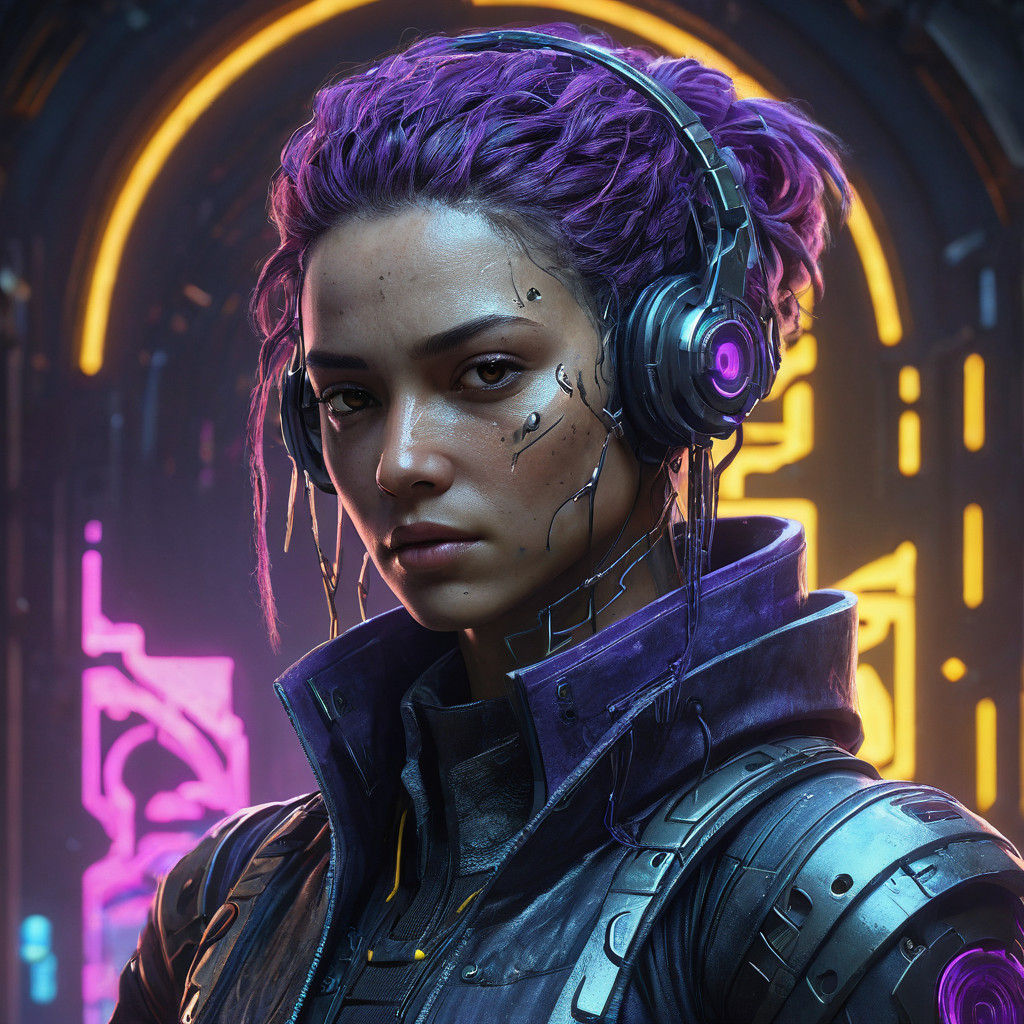 Cyberpunk Netrunner Concept Art in Deep, Vibrant C... - AI Art