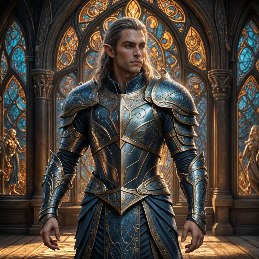 Epic Elven Knight in Cosmic Castle Hologram - AI Art