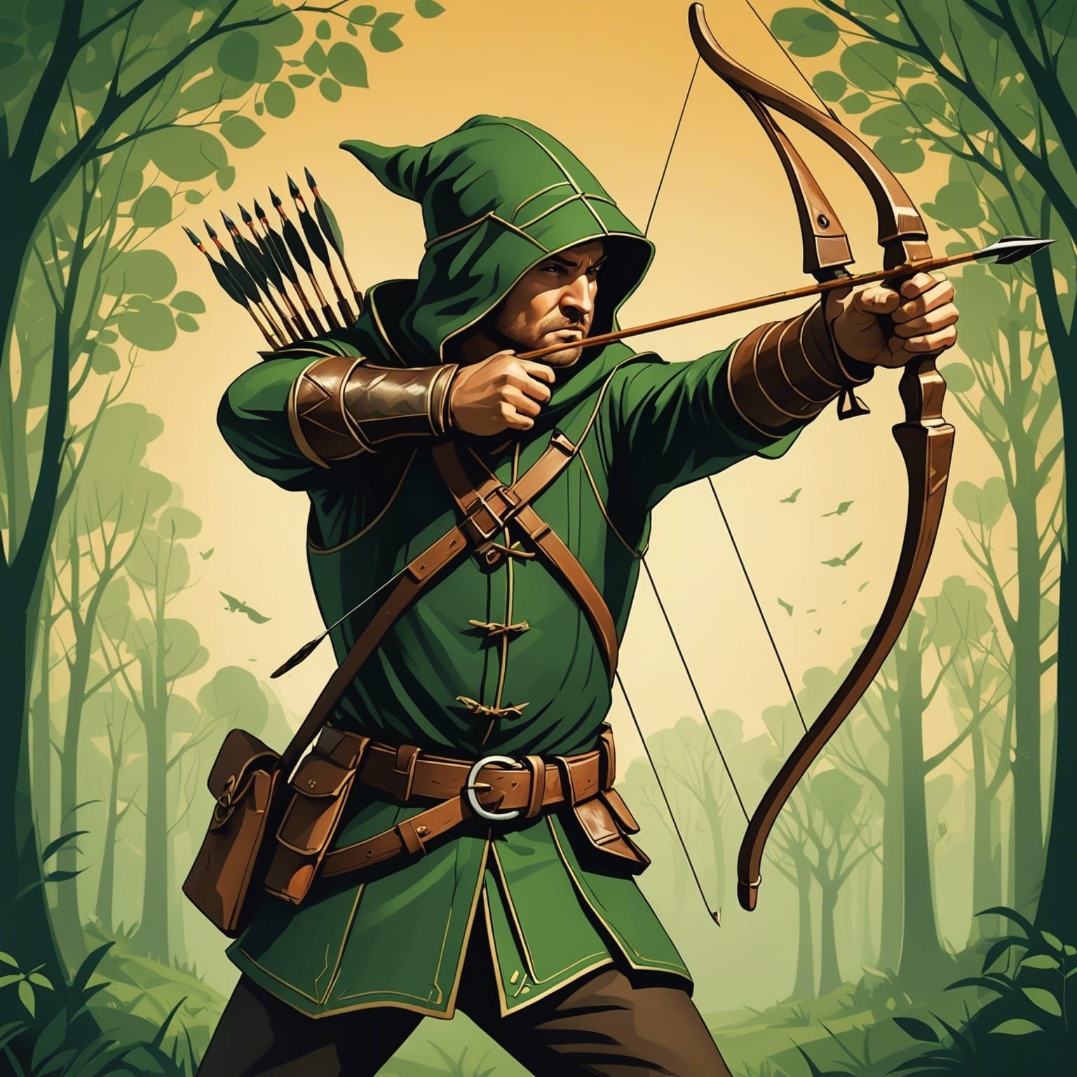Robin hood launching arrows from bow aiming at targets. - AI Generated ...