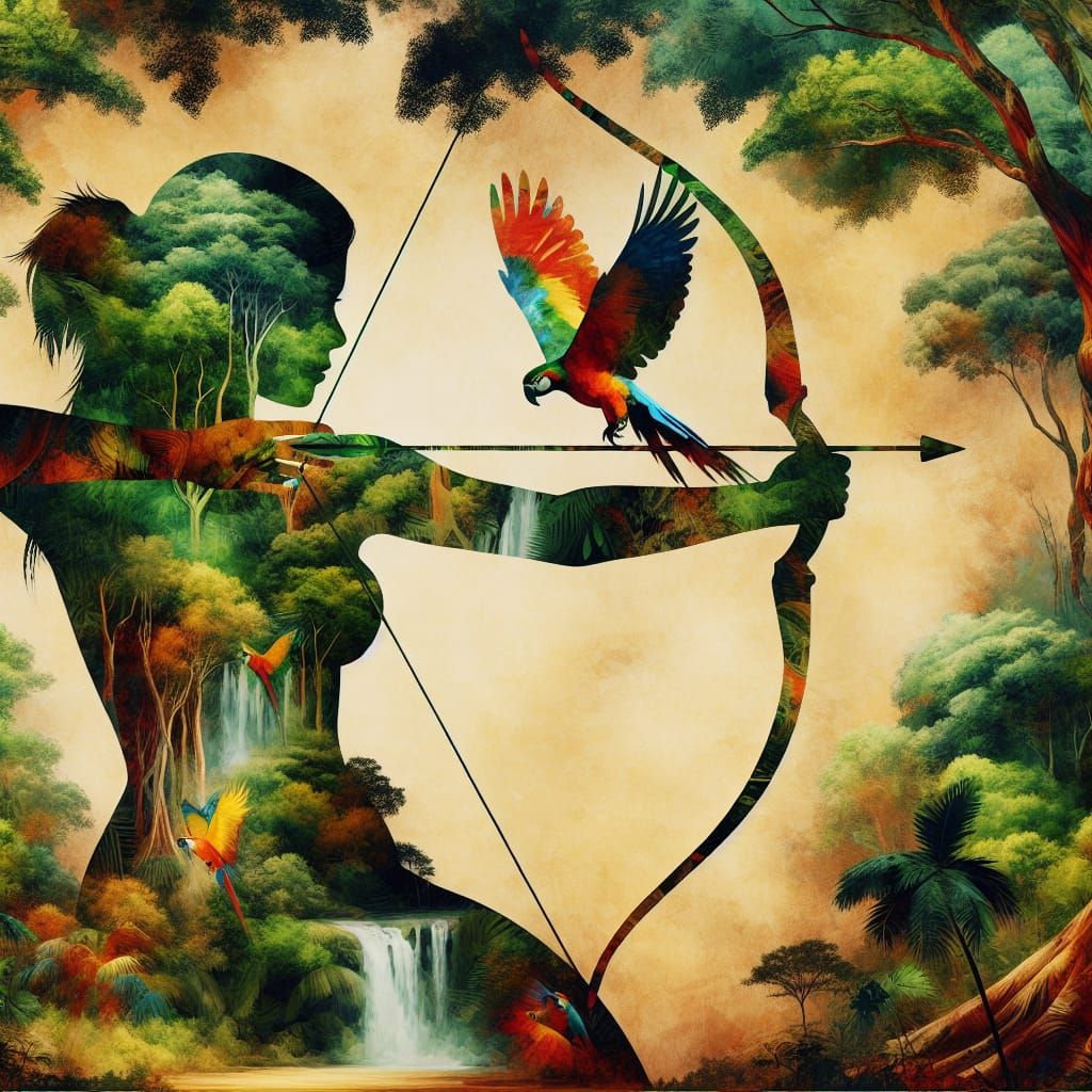 Double exposure profile of a natural huntress