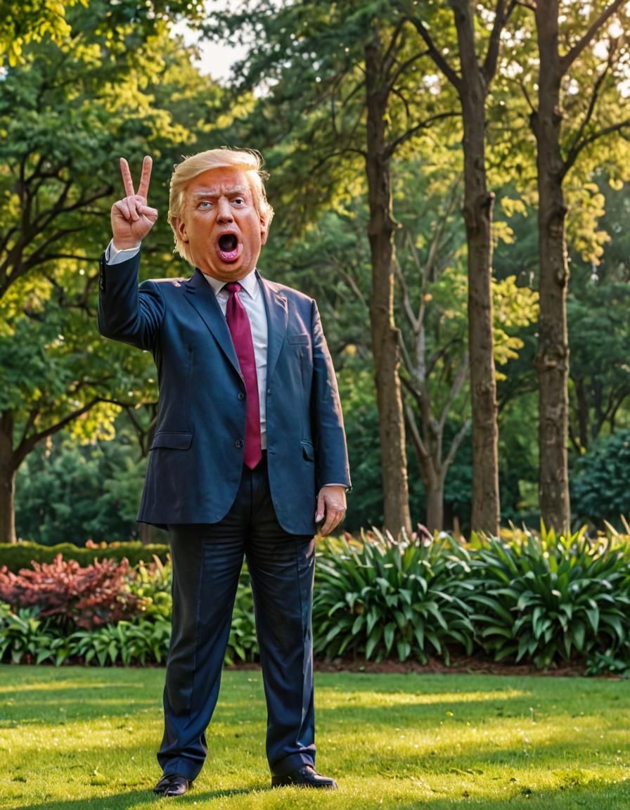 Satirical Donald Trump Portrait in a Lush Park - AI Art