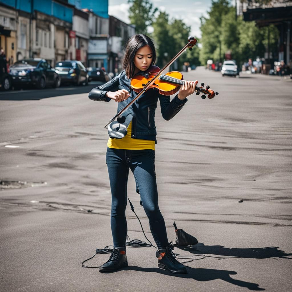 Asphalt Girl playing the electric violin - AI Generated Artwork ...