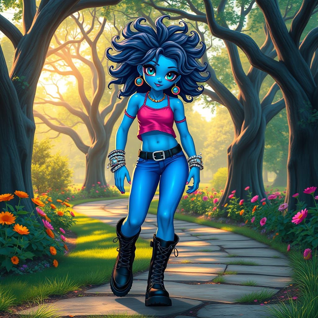 Vibrant Anime-Inspired Humanoid in Whimsical Garde... - AI Art