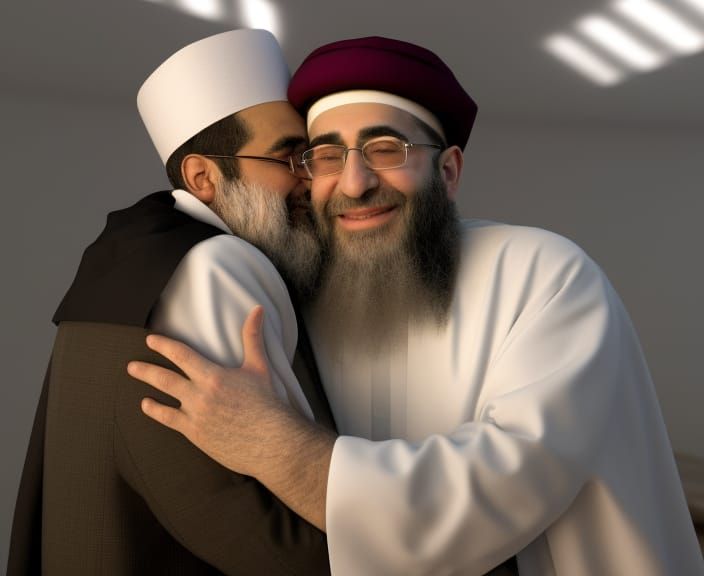 A Jewish Rabbi Hugging and Muslim Imam, 8k resolution concept art ...