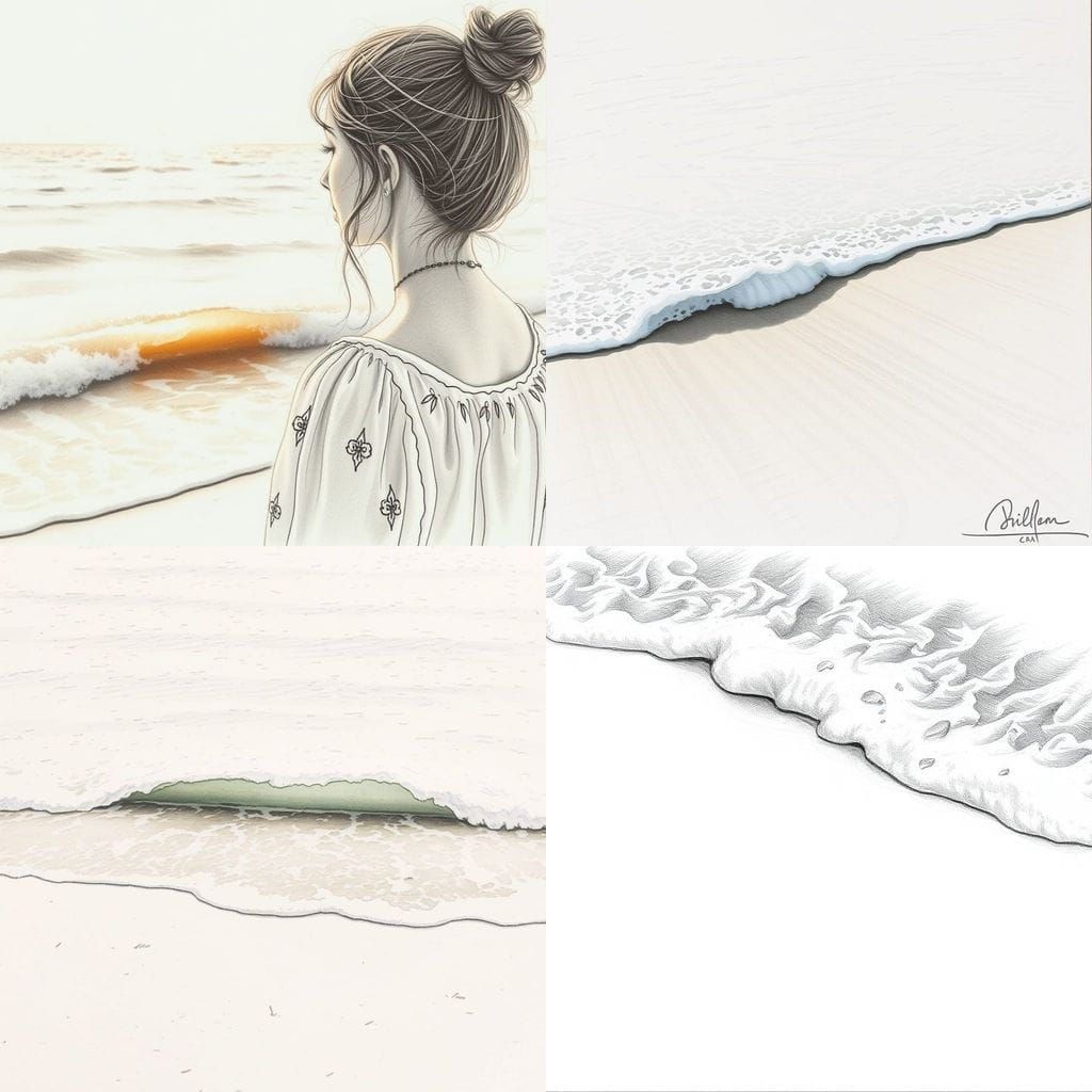 pencil sketch of a small wave lapping the beach