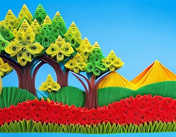 Paper quilling landscape with limb trees - AI Generated Artwork ...