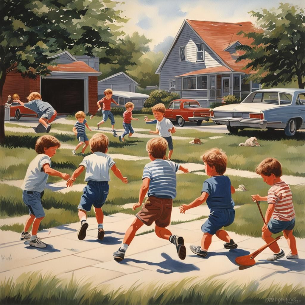 Kids playing outside in 1985 - AI Generated Artwork - NightCafe Creator