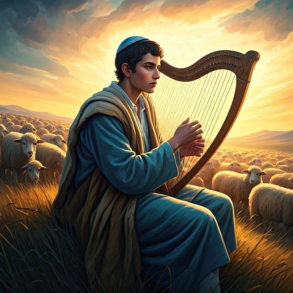 Majestic Hebrew Shepherd Boy in Traditional Attire... - AI Art