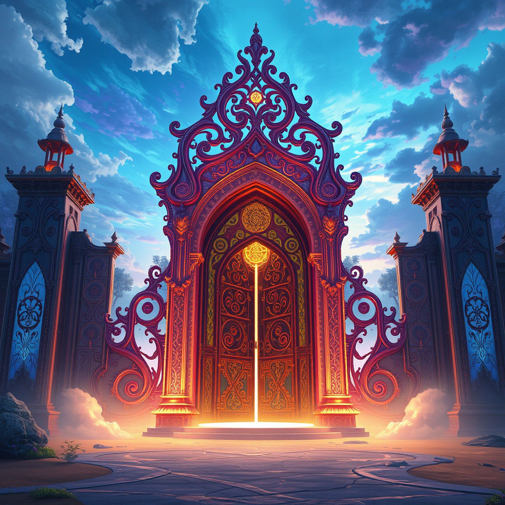 Magnificent gate - Ethereal Gate Set Against Vibrant Gradien...