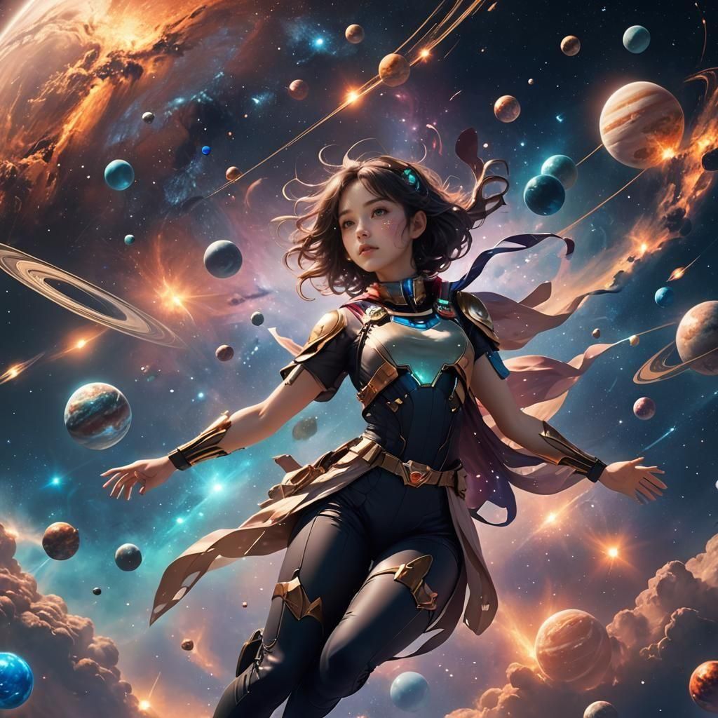 A Beautiful Girl in space with planets in the distance - AI Generated ...