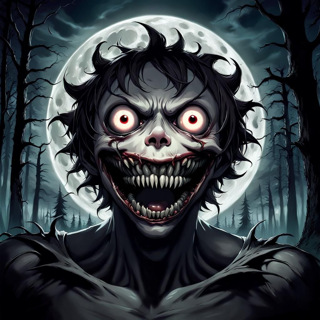 A creepy face in front of a full moon, by Aleksander Gierymski, digital ...