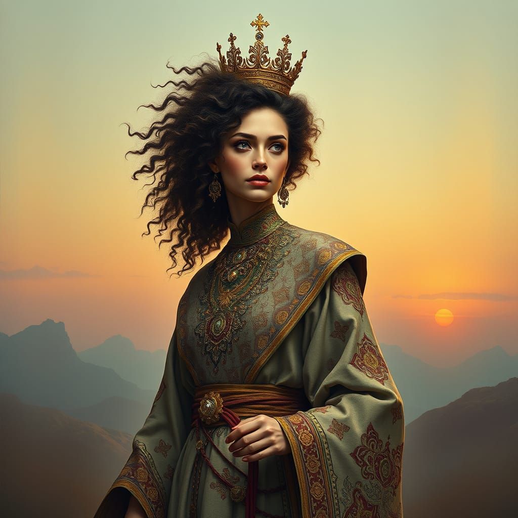 Ethereal Wisdom Goddess in Persian Sunset Splendor - AI Art