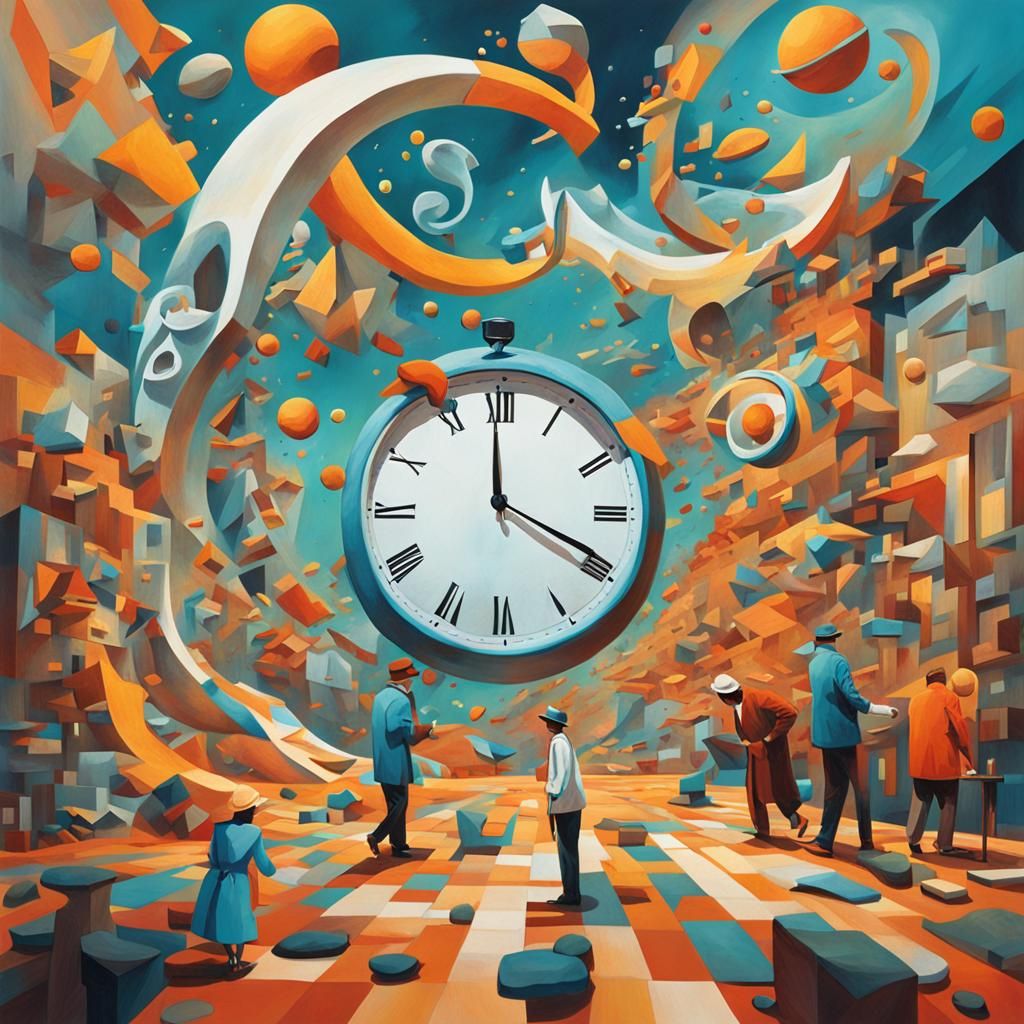 Imaginative scenes showcasing characters interacting with temporal ...