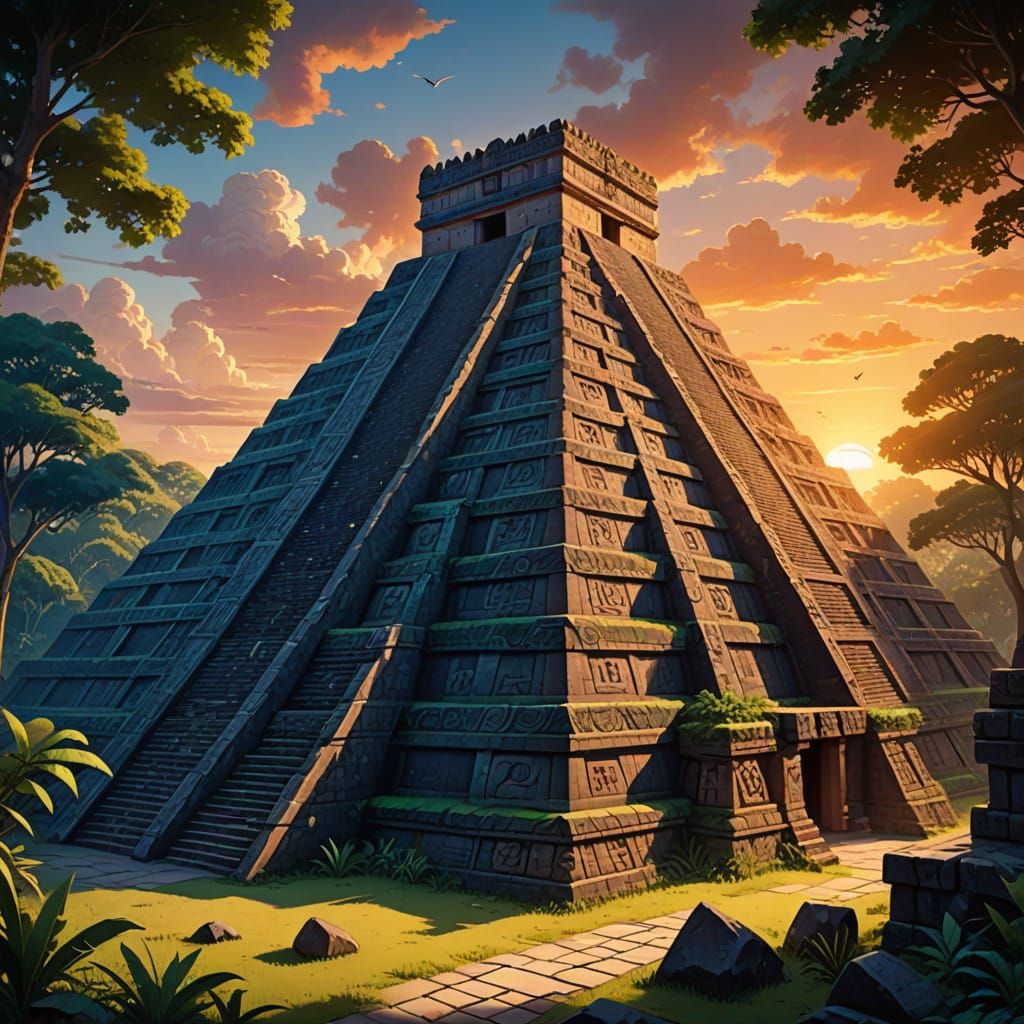 Aztec-Maya Pyramid in Mesoamerica's Heart - AI Art