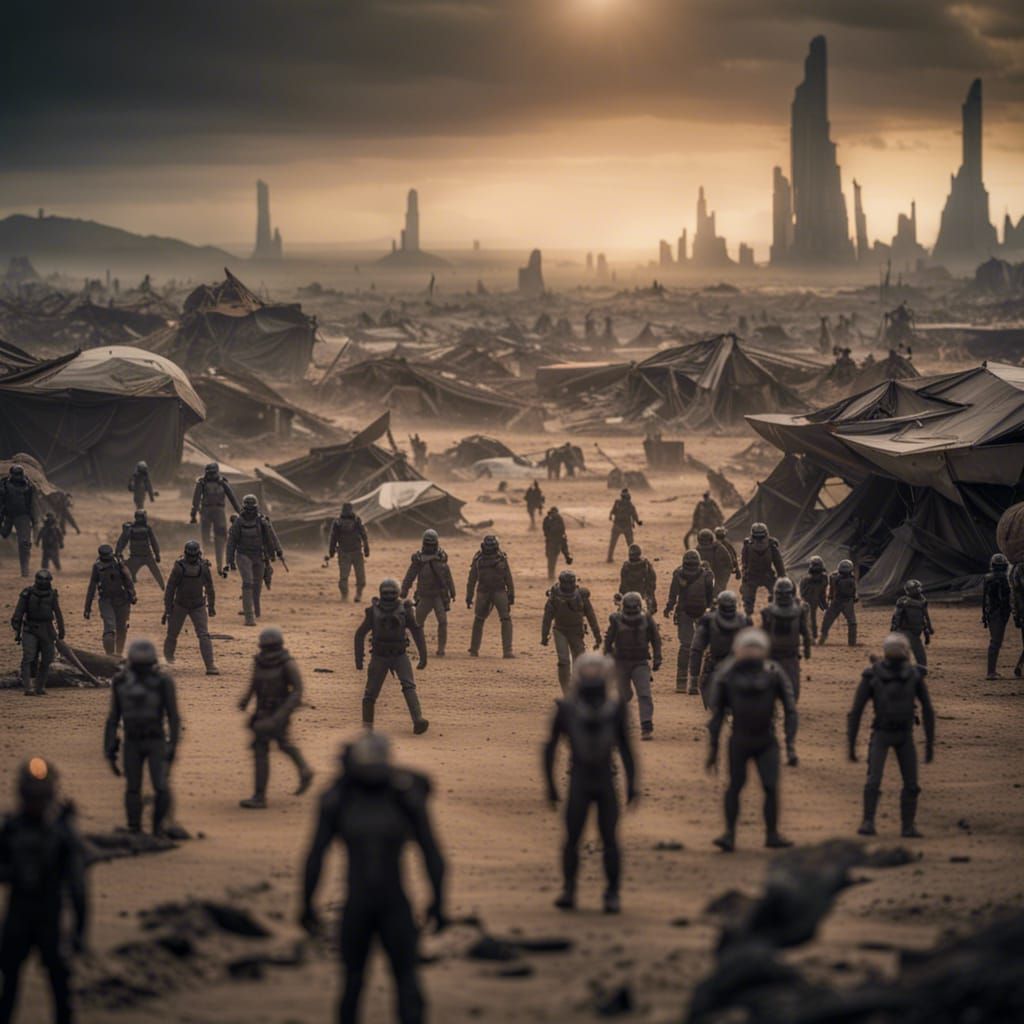Humans Unite Against Alien Invasion in Desolate Wa... - AI Art