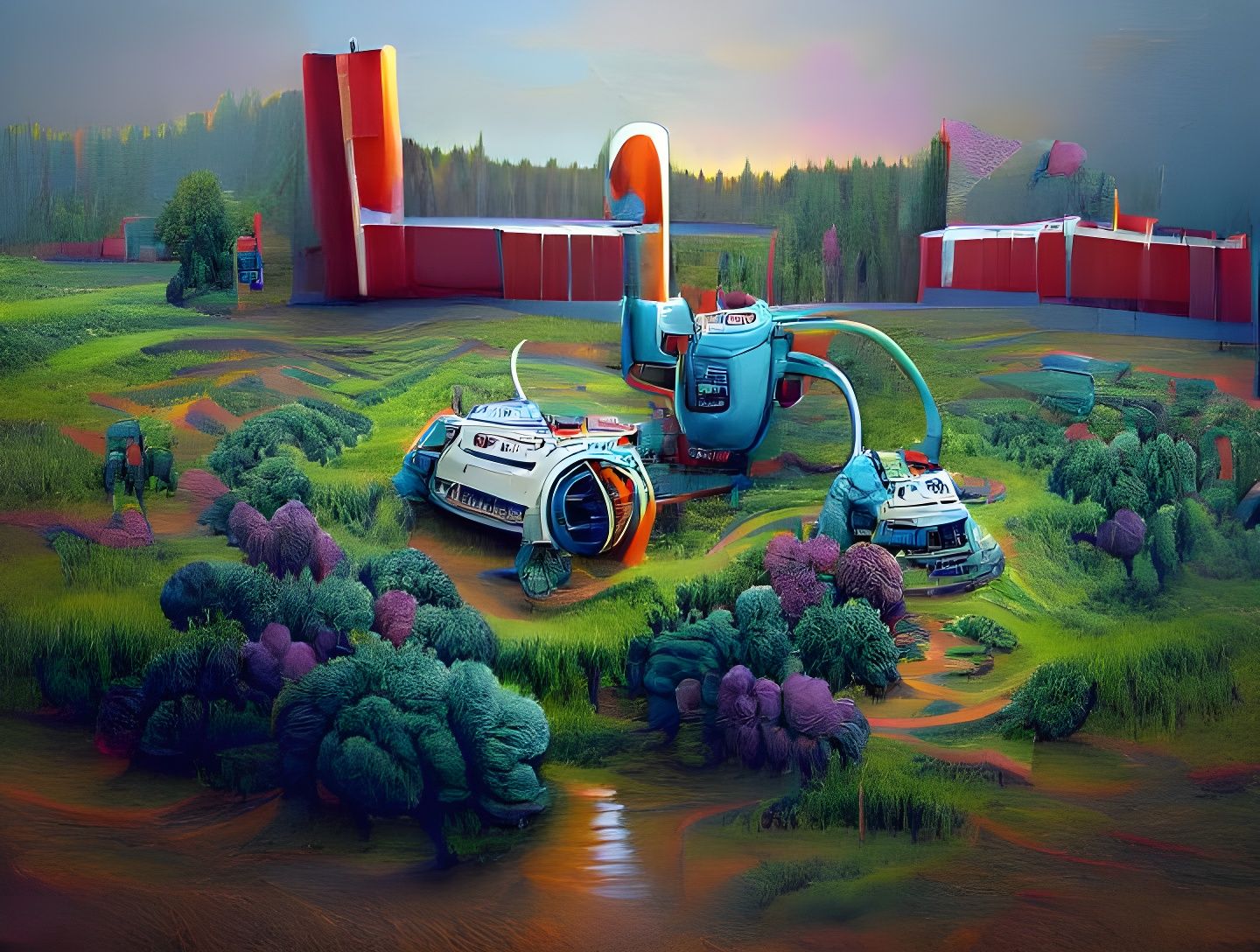 Rainbow Hills Robo-Ranch II - AI Generated Artwork - NightCafe Creator