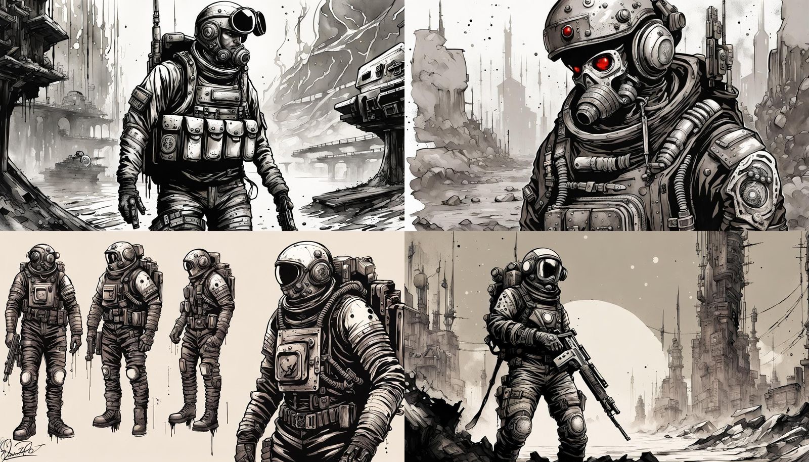 space soldier, ink, dystopian, biopunk, dieselpunk, post-apocalyptic ...