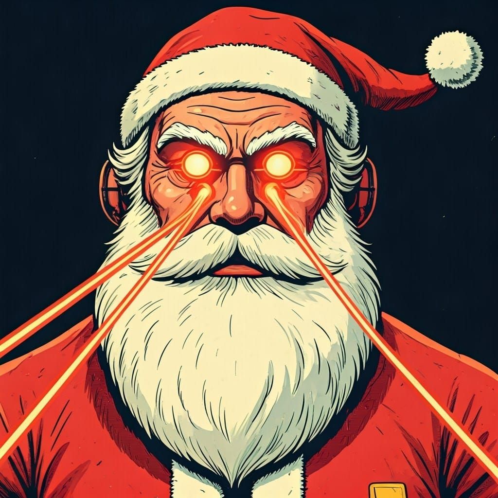 Vintage Sci-Fi Mecha Santa Claus Unleashes Laser B... - AI Art