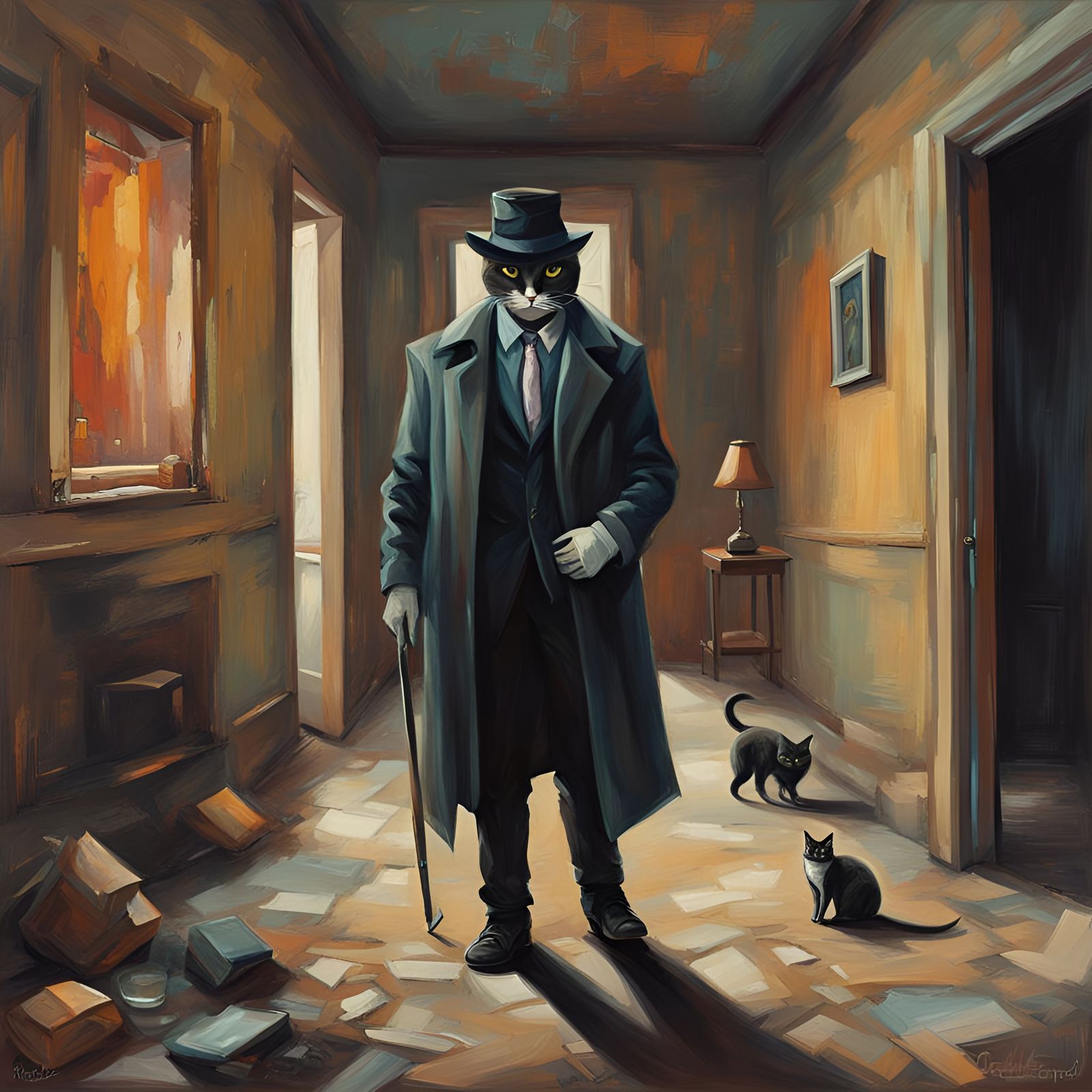 Mysterious sleuth on the trail of a cat burglar in a grand house ...