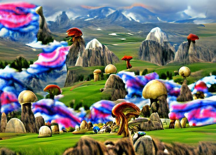 Enchanted Fantasy Realm with Vibrant Fungi and Maj... - AI Art