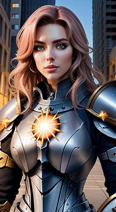 Cyberpunk Lady Paladin with Clockwork Accents in D... - AI Art