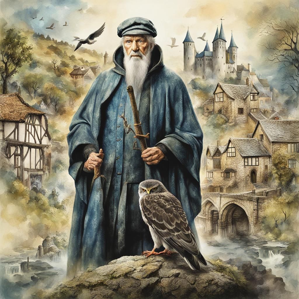 Merlin the Wizard in a medieval village #3 - AI Generated Artwork ...
