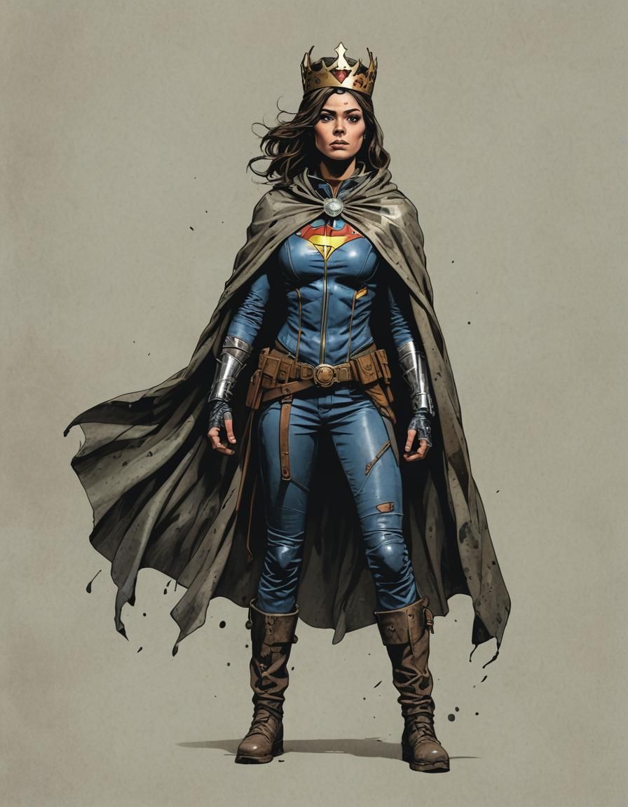 Post apocalyptic DC Marvel lady superhero with a flowing cape wearing a ...