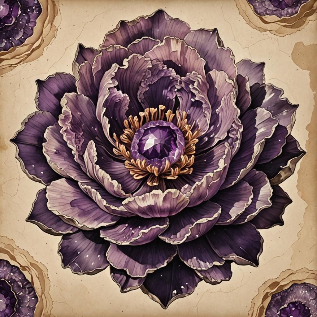 Amethyst Peony Geode Sketch - AI Generated Artwork - NightCafe Creator