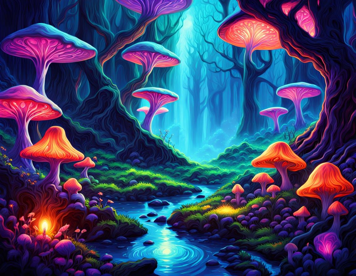 Ethereal Elves in Iridescent Hues, Psychedelic Fan... - AI Art