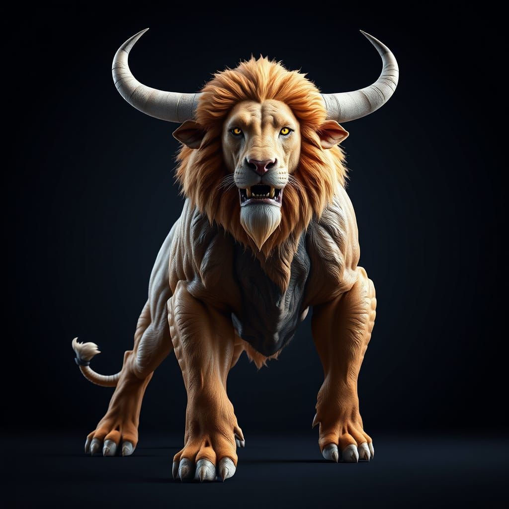 Mythic Lion-Bull Chimera in Hyperrealistic, 8K Res... - AI Art