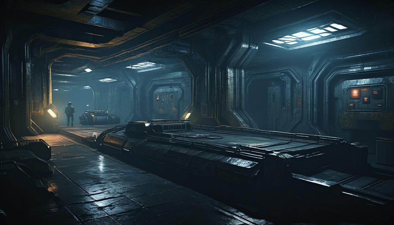 Underground industrial area, sci-fi styled, cinematic ambience, dark ...