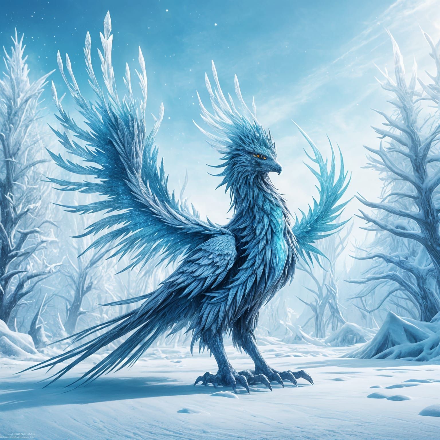 The Ice Phoenix' a highly detailed digital image of a mystical creature ...