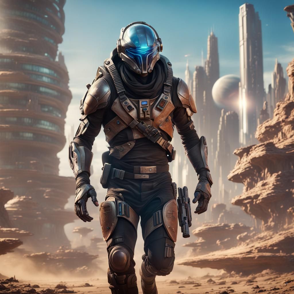 bounty hunter on alien planet - AI Generated Artwork - NightCafe Creator