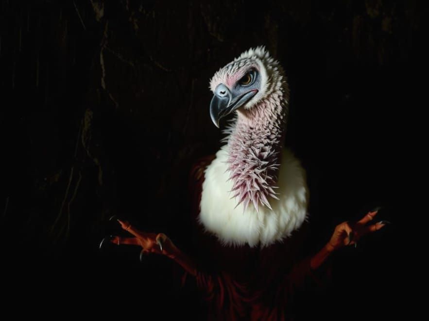 Ancient Cave Painting of Vulture Illuminated by Fi... - AI Art