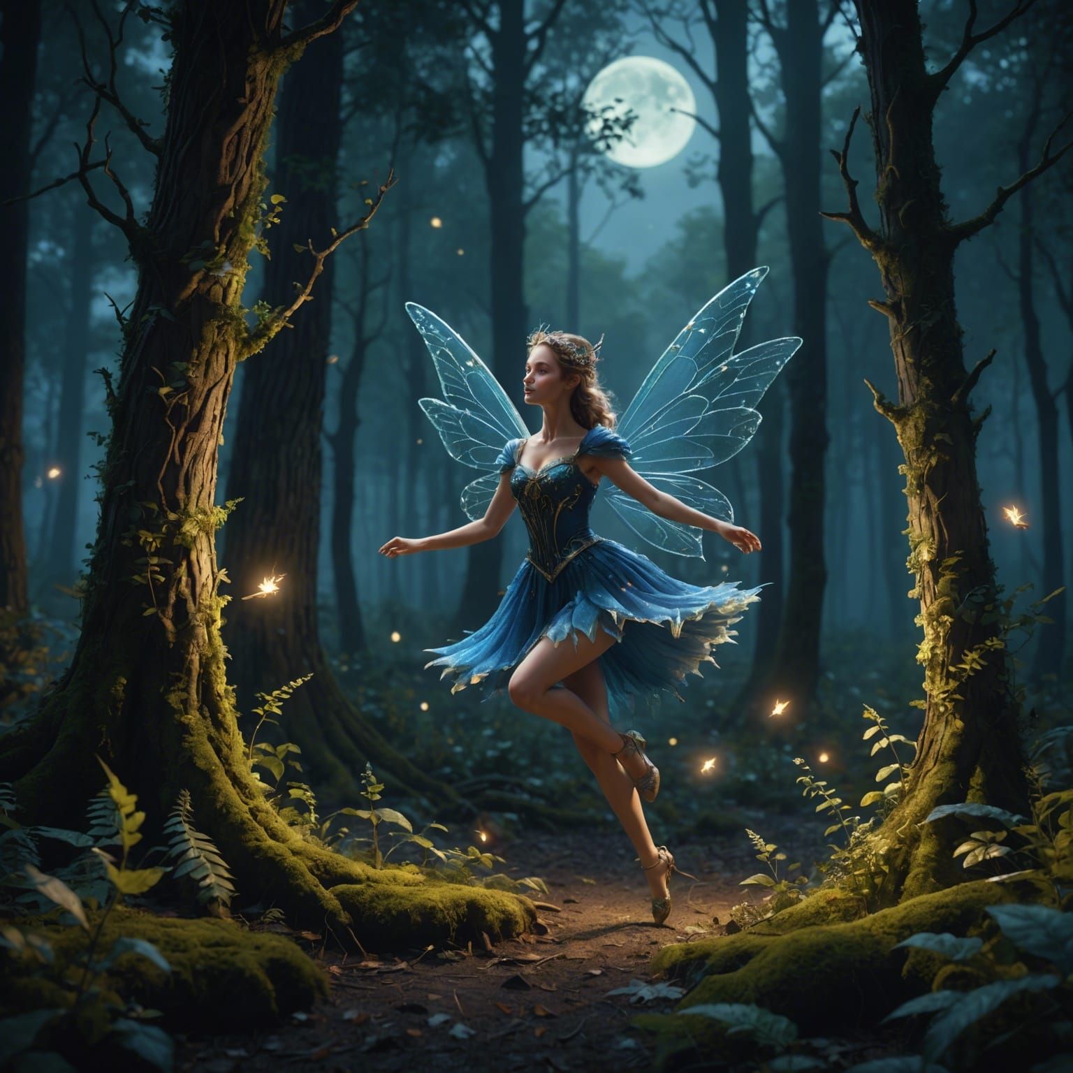 The dancing fairy in a forest clearing at midnight. - AI Generated Artwork - NightCafe Creator