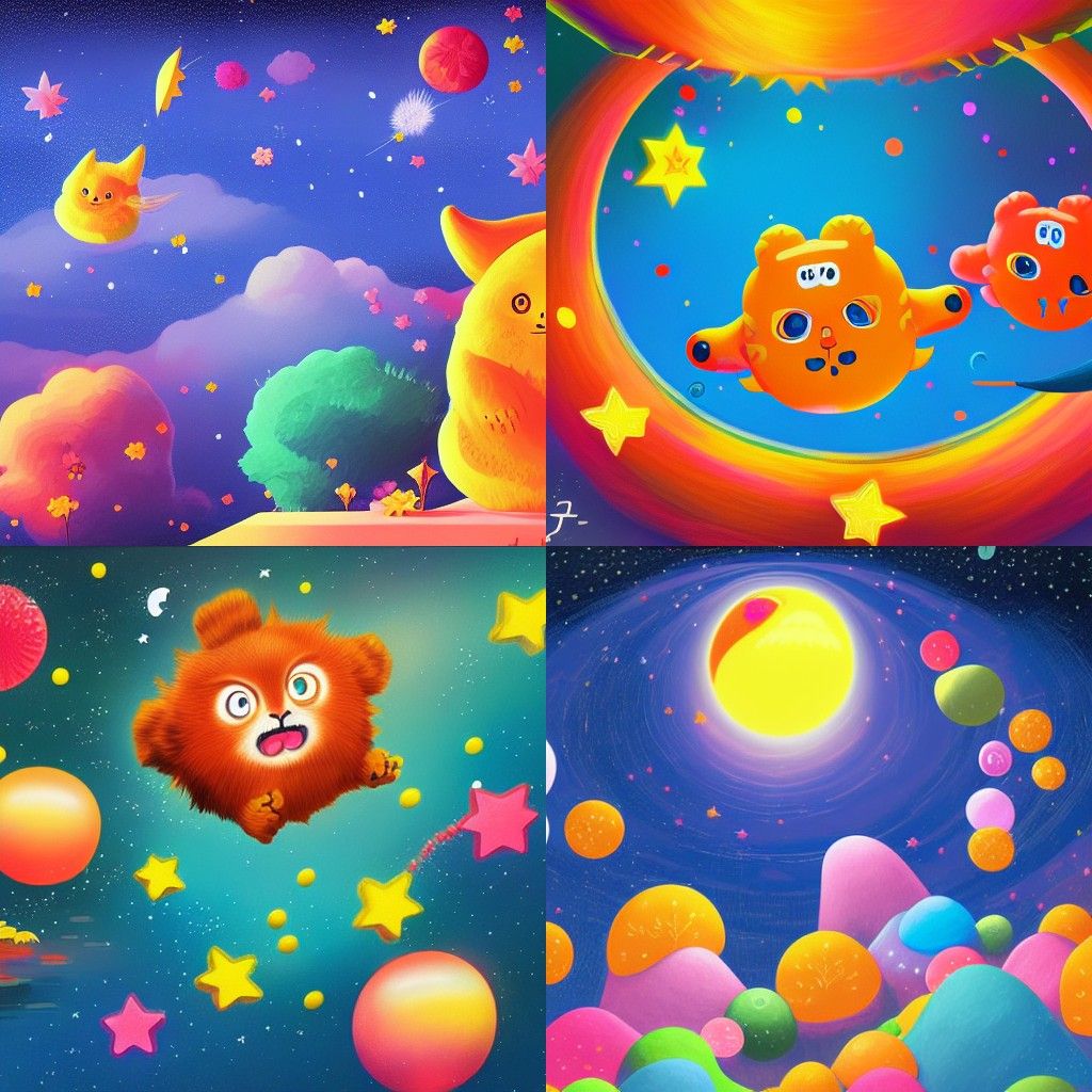 Susuwatari catching konpeito stars detailed painting digital ...
